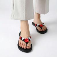 China PVC Flip Flops with 3D Rose and Contrast Strap | Wholesale Factory for sale