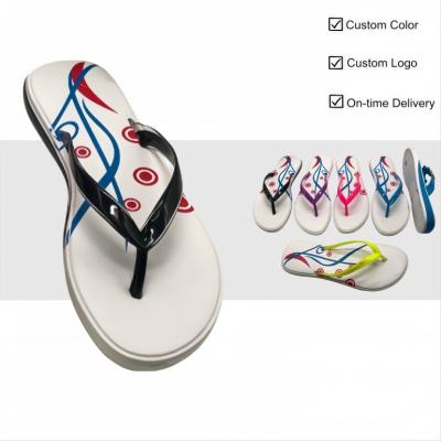 China EVA Flip Flops with Abstract Line Print and Color Block Edge | Factory Wholesale for sale
