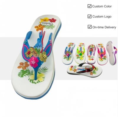 China EVA Flip Flops with Tropical Parrot Print and 3D Flower Strap | Factory Wholesale for sale