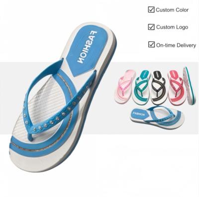 China EVA Flip Flops with Rhinestone Stripe and Gold Line | Factory Wholesale for sale