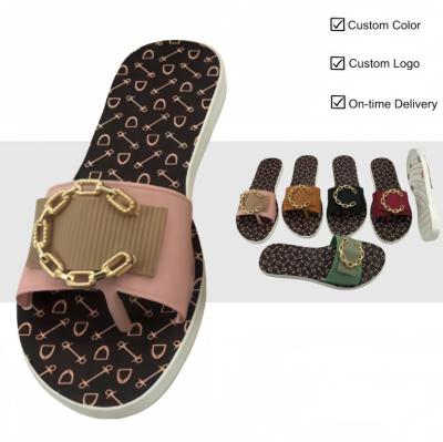 China PVC Flip Flops with Arrow Print and Gold Chain | Wholesale Factory for sale