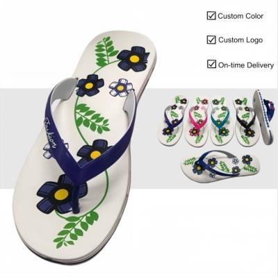 China EVA Flip Flops with Pastoral Floral Print and Wave Edge | Factory Wholesale for sale
