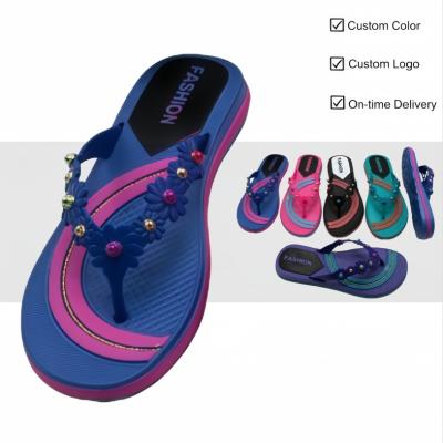 China EVA Flip Flops with Rhinestone Flower and Color Block | Factory Wholesale for sale