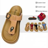 China Flocked Pleated T-Strap Sandals with PVC Sole and Metal Buckle | Factory Wholesale for sale