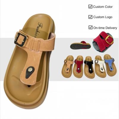China Flocked Pleated T-Strap Sandals with PVC Sole and Metal Buckle | Factory Wholesale for sale