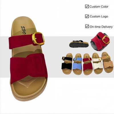 China Flocked H-Band Slides with Dual Gold Buckles and PVC Cushion Sole | Factory Wholesale for sale