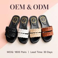 China Woven Double Band Slides with Gold Emblem Footbed | Source Factory Supply for sale