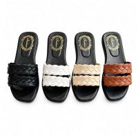 China Woven Double Band Slides with Gold Emblem Footbed | Source Factory Supply for sale