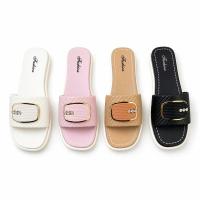 China Ribbed Single Band Slides with Gold Ornament Buckle | Source Factory Supply for sale