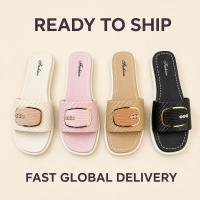 China Ribbed Single Band Slides with Gold Ornament Buckle | Source Factory Supply for sale