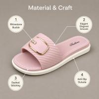 China Ribbed Single Band Slides with Gold Ornament Buckle | Source Factory Supply for sale