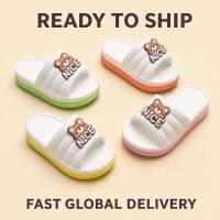 China EVA Kids Platform Slides, Cute Bear Thick Sole Wholesale Slippers for sale