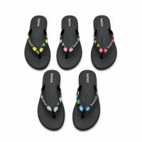 China Daisy Print Wedge Flip Flops with Printed Strap Lettering | Source Factory Supply for sale