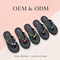 China Daisy Print Wedge Flip Flops with Printed Strap Lettering | Source Factory Supply for sale