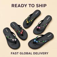 China Daisy Print Wedge Flip Flops with Printed Strap Lettering | Source Factory Supply for sale