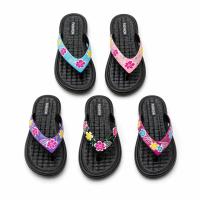 China Hibiscus Print Wide Strap Flip Flops with Grid Textured Footbed | Source Factory Supply for sale