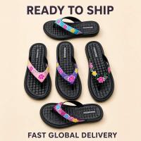 China Hibiscus Print Wide Strap Flip Flops with Grid Textured Footbed | Source Factory Supply for sale