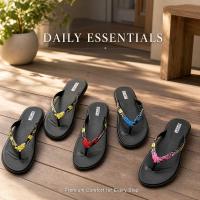 China Honeycomb Outsole Flip Flops with Flower Print Strap | Source Factory Supply for sale