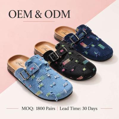 China Denim Mules Women PVC Frayed Patch for sale