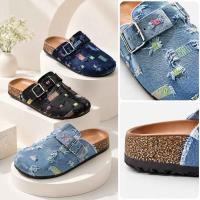 China Denim Mules Women PVC Frayed Patch for sale