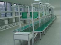 China Customized Industrial PVC Belt Conveyor Assembly Line Worktable | Modular ESD Anti-Static Conveyor System with Double-Side Workbench & Overhead Lighting for Electronics Packaging and Testing for sale