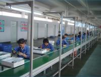 China Customized Industrial PVC Belt Conveyor Assembly Line Worktable | Modular ESD Anti-Static Conveyor System with Double-Side Workbench & Overhead Lighting for Electronics Packaging and Testing for sale