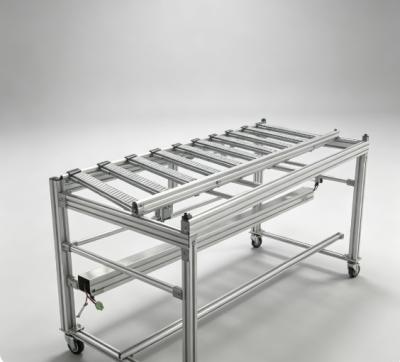 China Industrial Aluminum Profile Gravity Flow Rack with Gas Spring Tilting and Mobile Casters for Line-Side Storage for sale