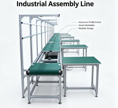 China Anti-Static Belt Conveyor Assembly Line with ESD Workstations | Custom Aluminum Profile Production Line for Electronics Assembly for sale