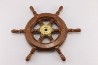 China Teakwood And Copper Sailboat Steering Wheel 16.5