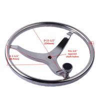 China Stainless Sailboat Steering Wheel 393MM Diameter 3 Spokes With Nut And Knob for sale