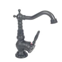 China Contemporary Design Brass Main Body Black Basin Mixer Tap with Luxury Matte Chrome Finish for sale