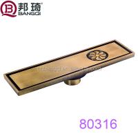 China Chrome Plated 82X300mm Bangqi Brass Long Linear Floor Drain for Hotels and Basins for sale