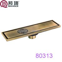 China Chrome Plated 82X300mm Bangqi Brass Long Linear Floor Drain for Hotels and Basins for sale