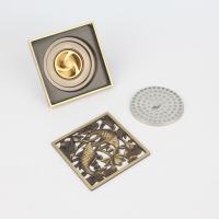 China Antique Brass 4-Inch Square Bathroom Shower Floor Drain with Vintage Fish Pattern Modern Design for Hotel Use for sale