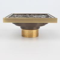 China Antique Brass 4-Inch Square Bathroom Shower Floor Drain with Vintage Fish Pattern Modern Design for Hotel Use for sale