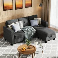 China Dark Grey Corduroy L-Shaped Sectional Sofa with Storage Chaise for sale