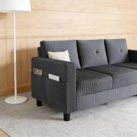 China Dark Grey Corduroy L-Shaped Sectional Sofa with Storage Chaise for sale