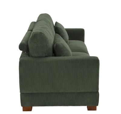 China Modern 2-Seater Green Corduroy Sofa with Throw Pillows for sale