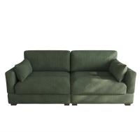 China Modern 2-Seater Green Corduroy Sofa with Throw Pillows for sale