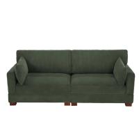 China Modern 2-Seater Green Corduroy Sofa with Throw Pillows for sale