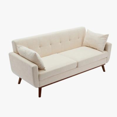 China MID-Century Modern Beige Tufted Sofa with Wooden Legs for sale