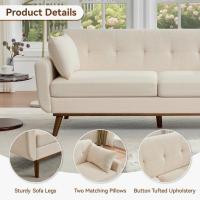 China MID-Century Modern Beige Tufted Sofa with Wooden Legs for sale
