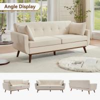 China MID-Century Modern Beige Tufted Sofa with Wooden Legs for sale
