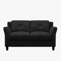 China Sleek Black 2-Seater Sofa with Sturdy Wooden Legs for sale