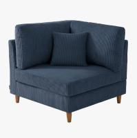China Navy Blue Corduroy Corner Sofa with Solid Wood Legs & Double-Layer Armrest for sale