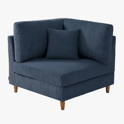 China Navy Blue Corduroy Corner Sofa with Solid Wood Legs & Double-Layer Armrest for sale
