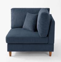 China Navy Blue Corduroy Corner Sofa with Solid Wood Legs & Double-Layer Armrest for sale
