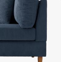 China Navy Blue Corduroy Corner Sofa with Solid Wood Legs & Double-Layer Armrest for sale