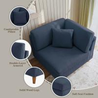 China Navy Blue Corduroy Corner Sofa with Solid Wood Legs & Double-Layer Armrest for sale
