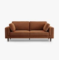 China Terracotta Fabric 3-Seater Sofa with Solid Wood Legs for sale